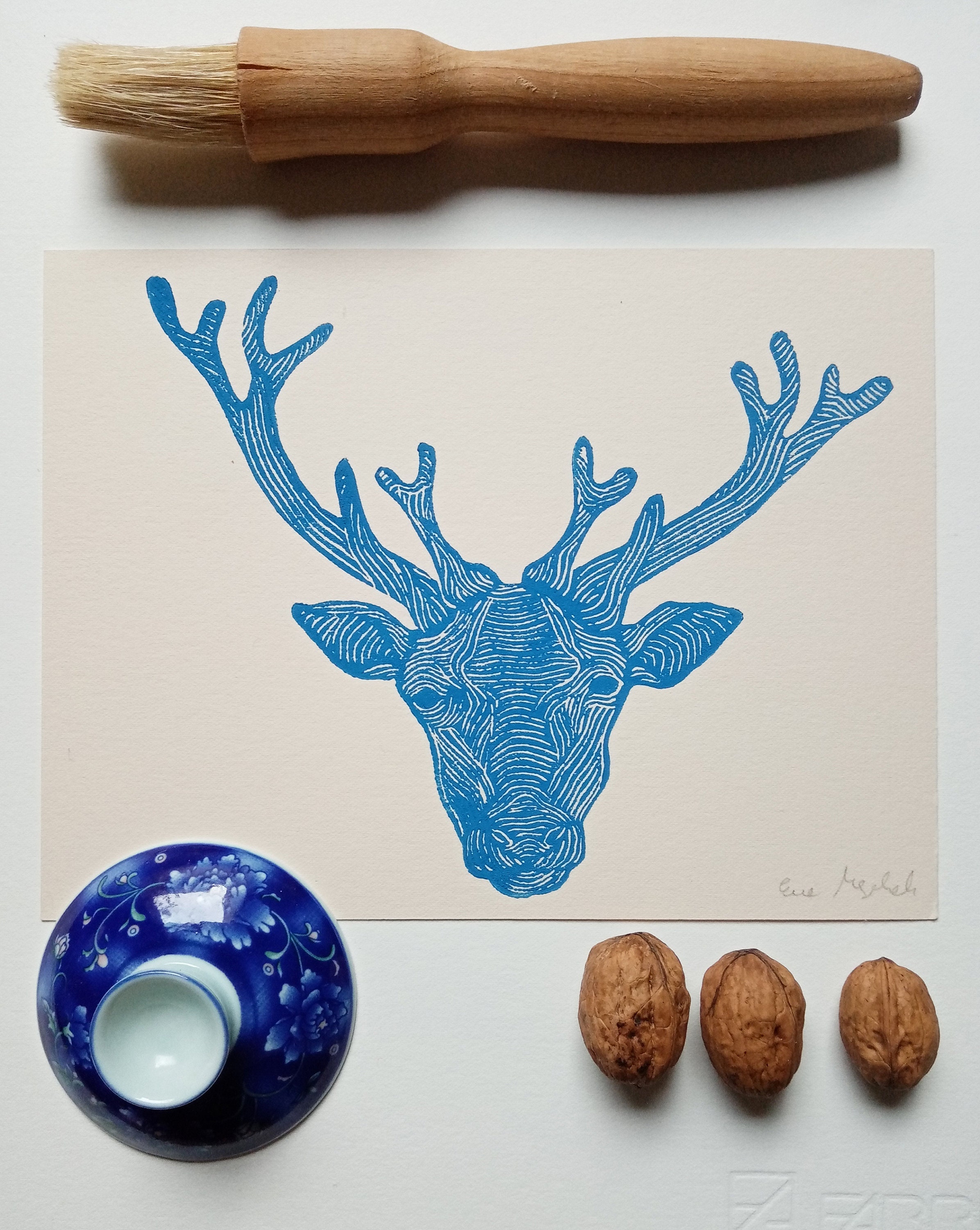 Linocut Reindeer Original Art Print Animal Art Nature Art - Etsy