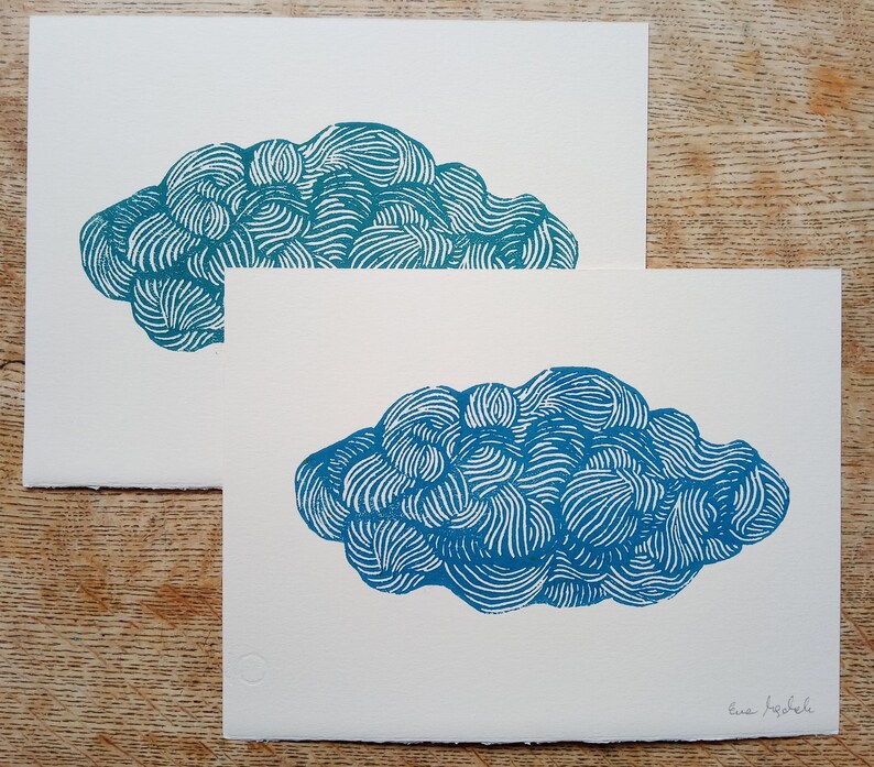 Linocut Cloud Original Art Print Nature Wall Art Limited - Etsy