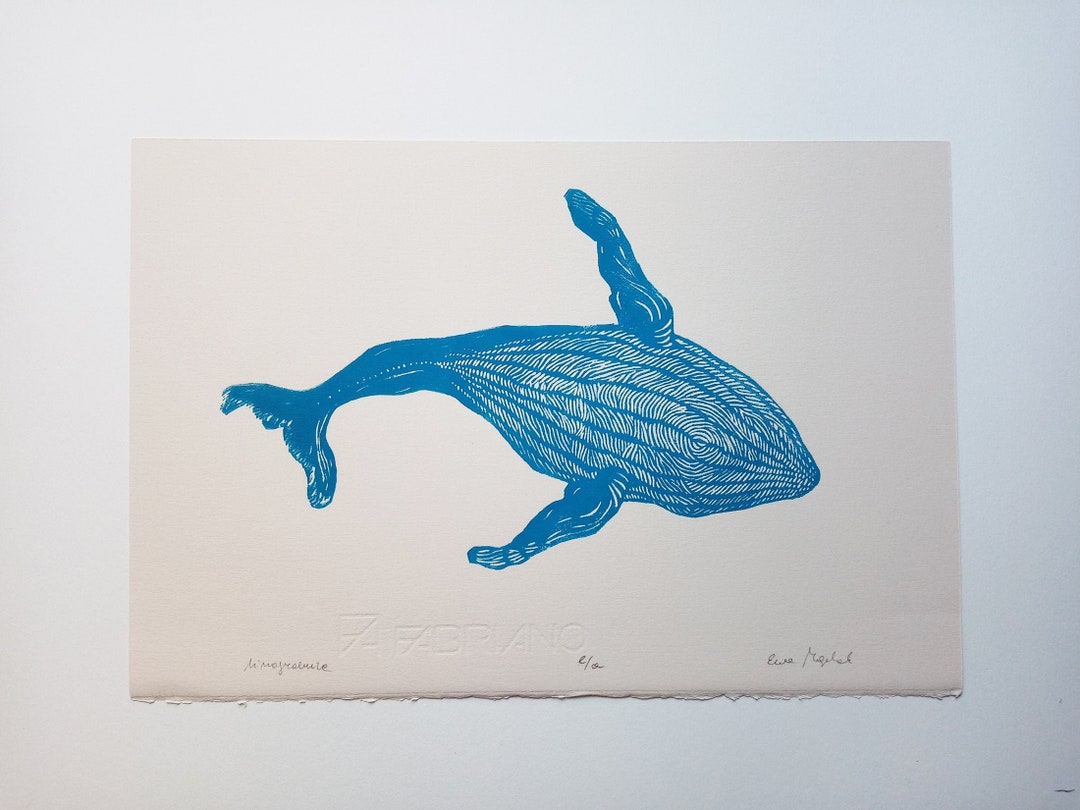 Linocut Print Whale - Original Art Print, Nature Wall Art, Limited ...