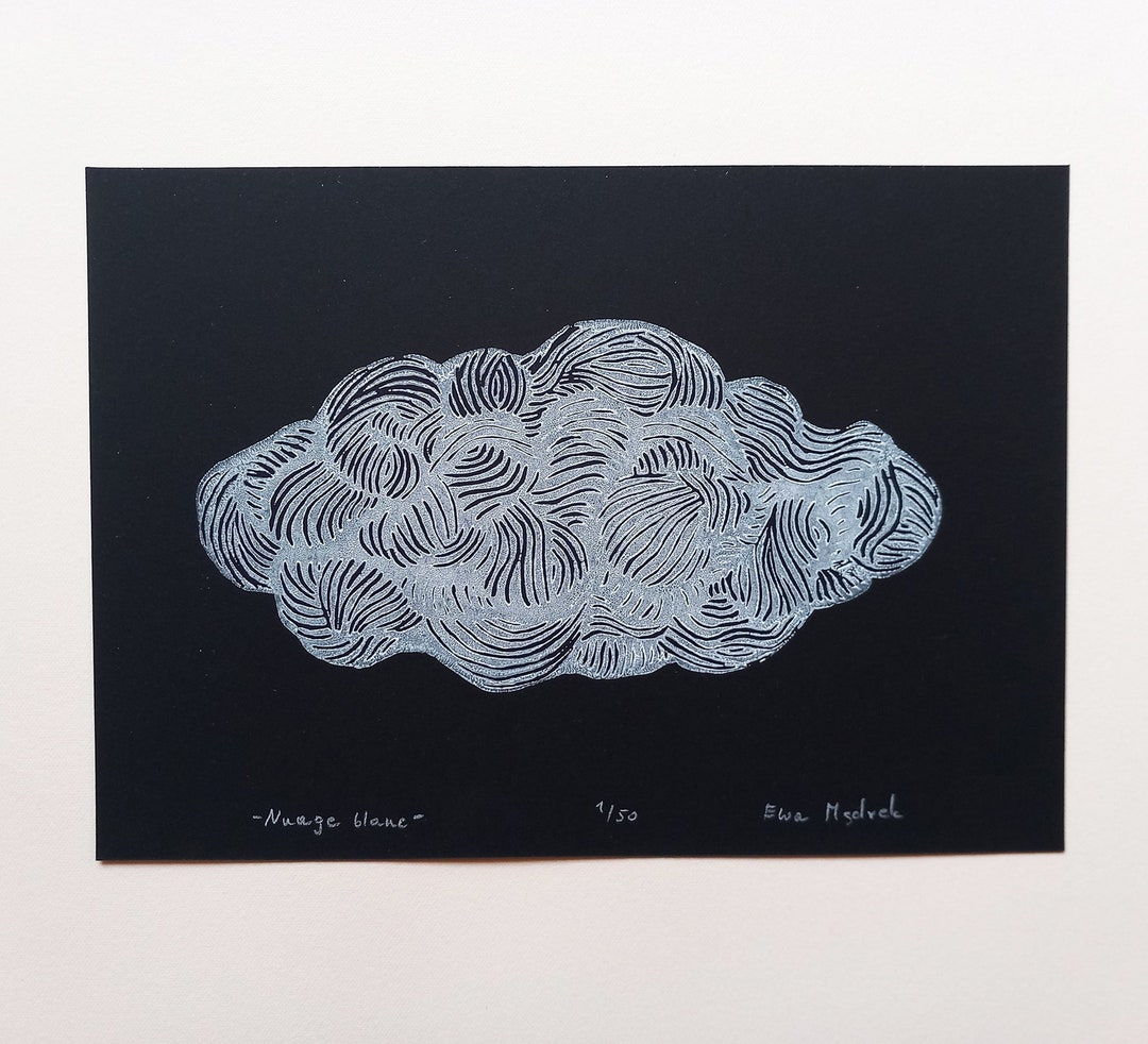 Linocut Cloud - Original Art Print, Nature Wall Art, Limited Edition ...