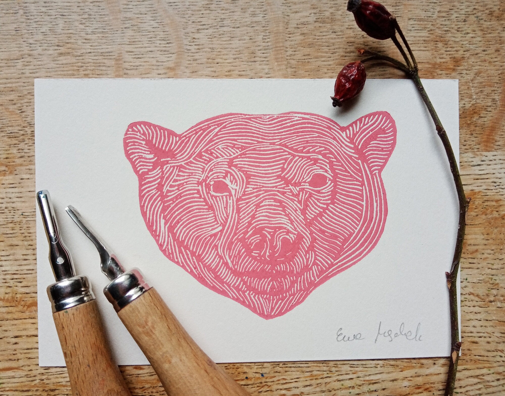 Linocut Bear Portrait - Original Art Print, Wild Animal, Nature Wall ...