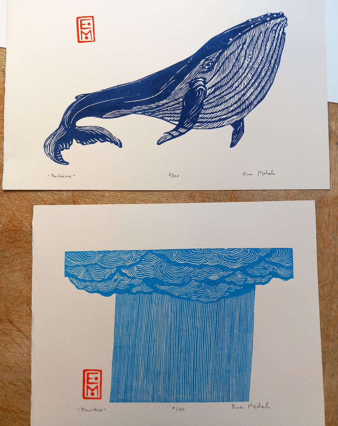 Linocut Whale - Original Art Print, Hand Engraved and Printed, Marine ...