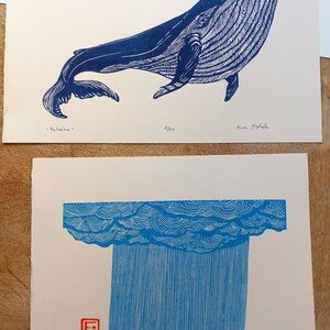 Linocut Whale - Original Art Print, Hand Engraved and Printed, Marine ...