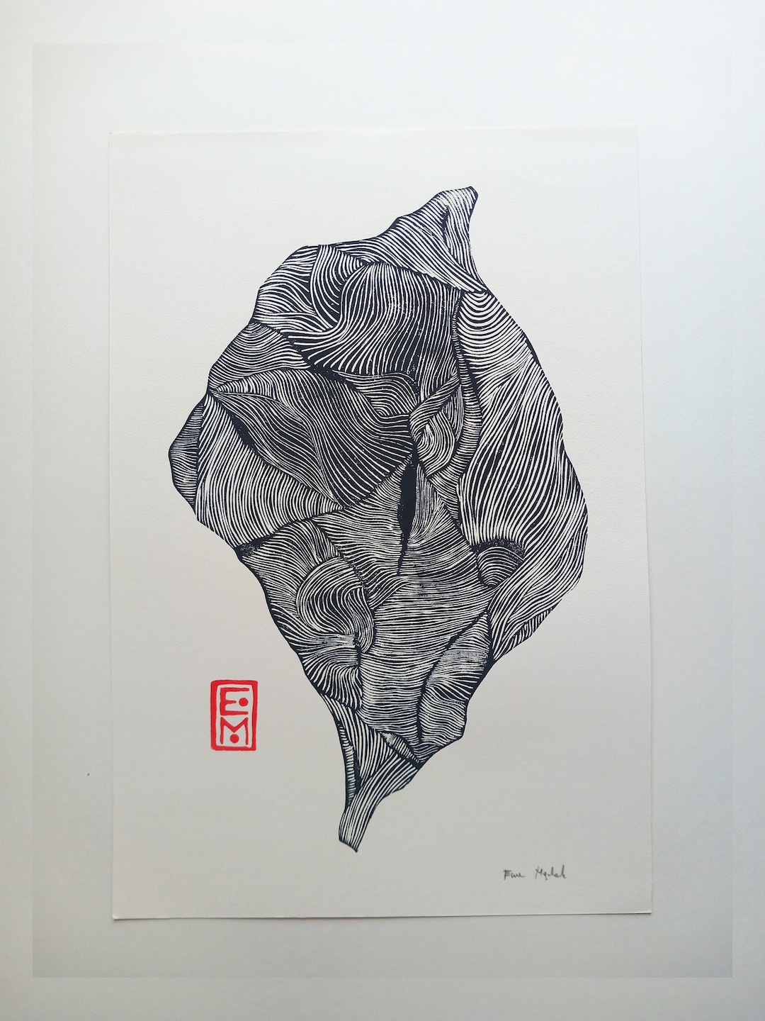 Linocut Abstract Form - Original Art Print, Contemporary Art, Botanical ...