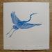 Linocut Crane Blue Bird, Original Art Print, Ready for Frame Nature Art ...