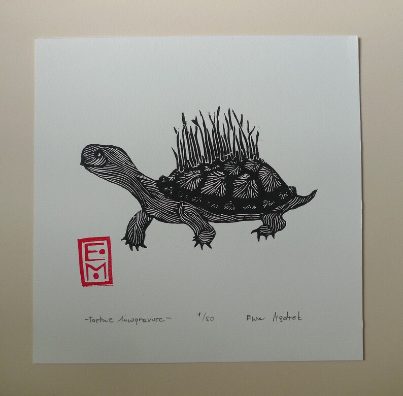 Linocut Turtle Original Art Print Nature Artwork Limited - Etsy