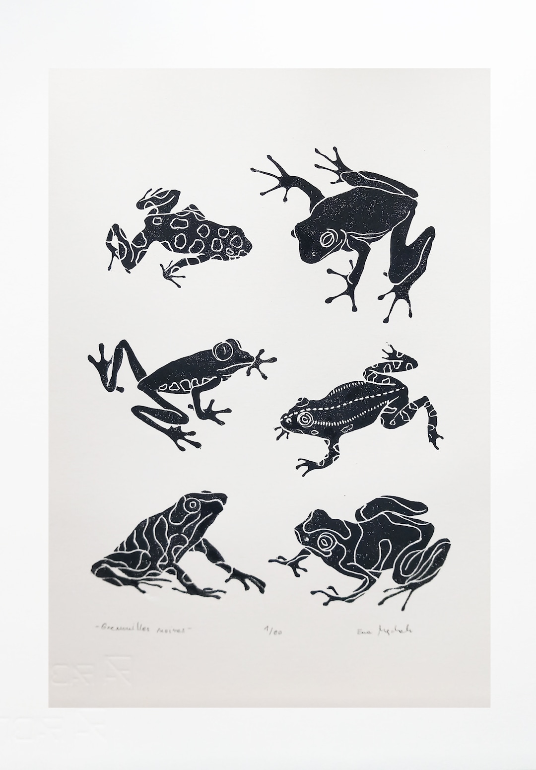 Linocut Frogs - Original Art Print, Natural Home Decor, Nature Art ...