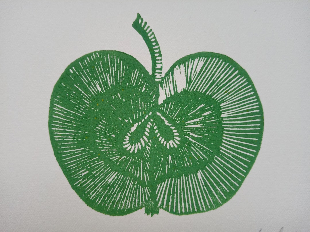 Linocut APPLE, Original Art Print, Hand Carved, Hand Printed, Botanical ...