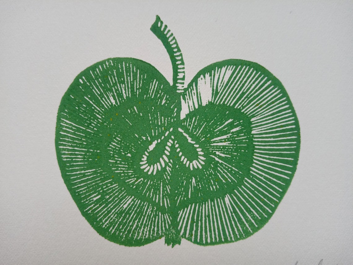 Linocut APPLE Original Art Print Hand Carved Hand Printed - Etsy