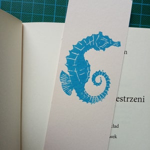 Bookmark Seahorse - Linocut, Original Art Print, Hand Carved and Hand ...