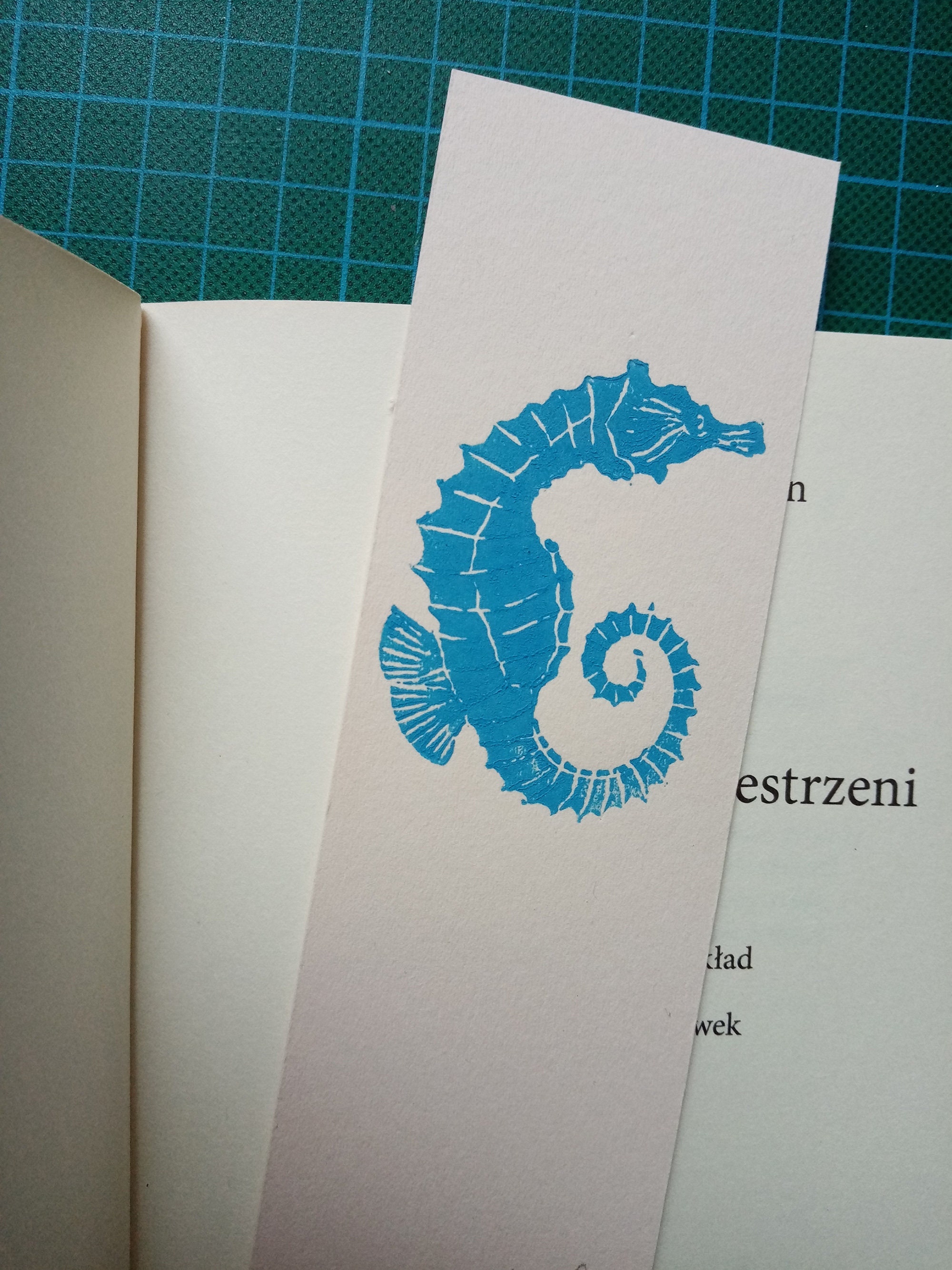 Bookmark Seahorse - Linocut, Original Art Print, Hand Carved and Hand ...