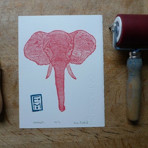 Linocut Elephant - Original Art Print, African Animals, Portrait ...