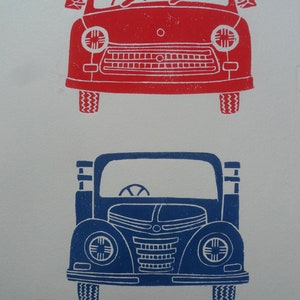 Linocut Cars Original Art Print, Vintage Automobile, Hand Carved and ...
