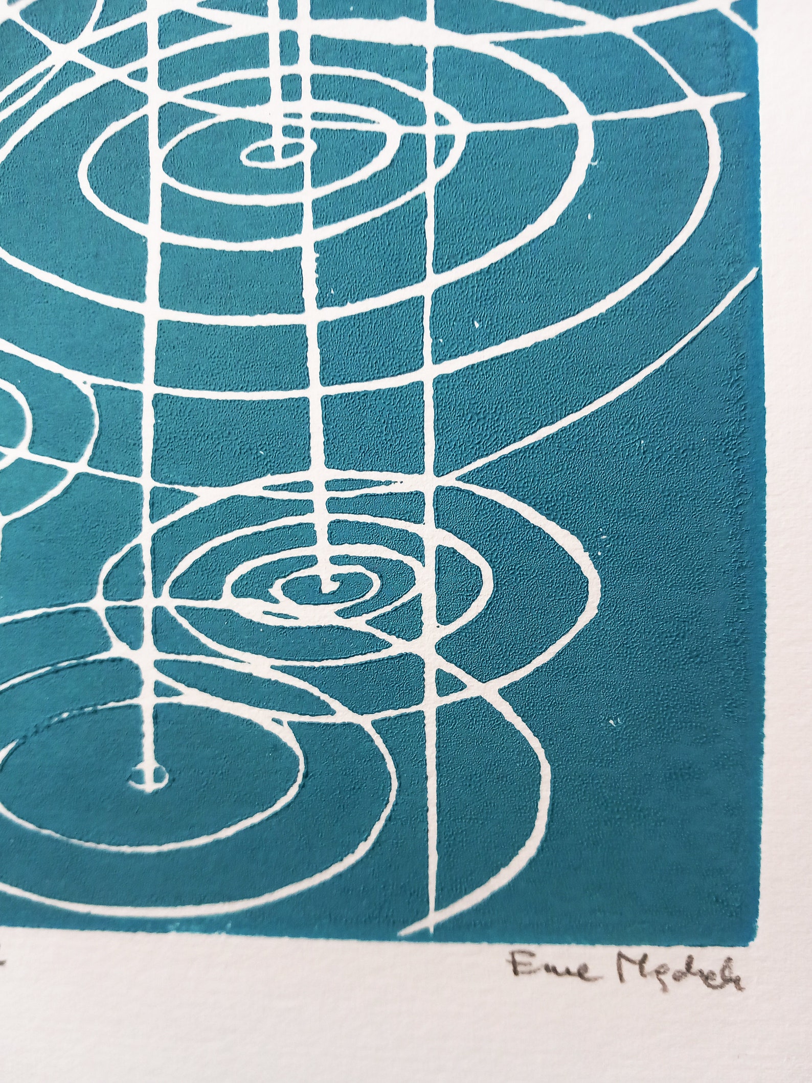 Linocut RAIN Turquoise- Original Art Print, Nature Wall Art, Hand ...