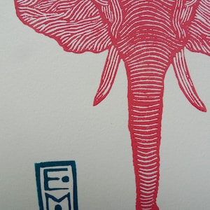 Linocut Elephant - Original Art Print, African Animals, Portrait ...