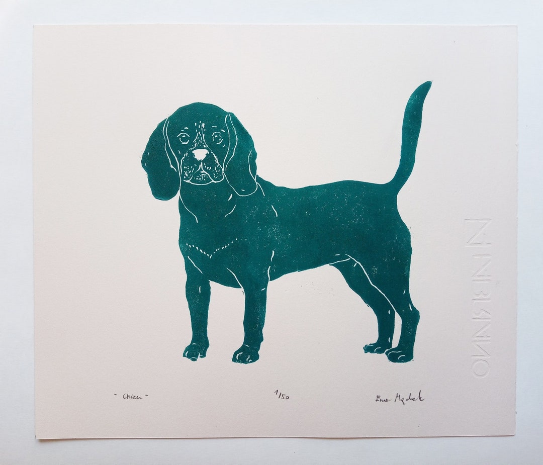 Linocut Dog, Original Art Print, Signed and Numbered by Artist ...