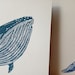 Linocut Whale - Original Art Print, Hand Engraved and Printed, Marine ...