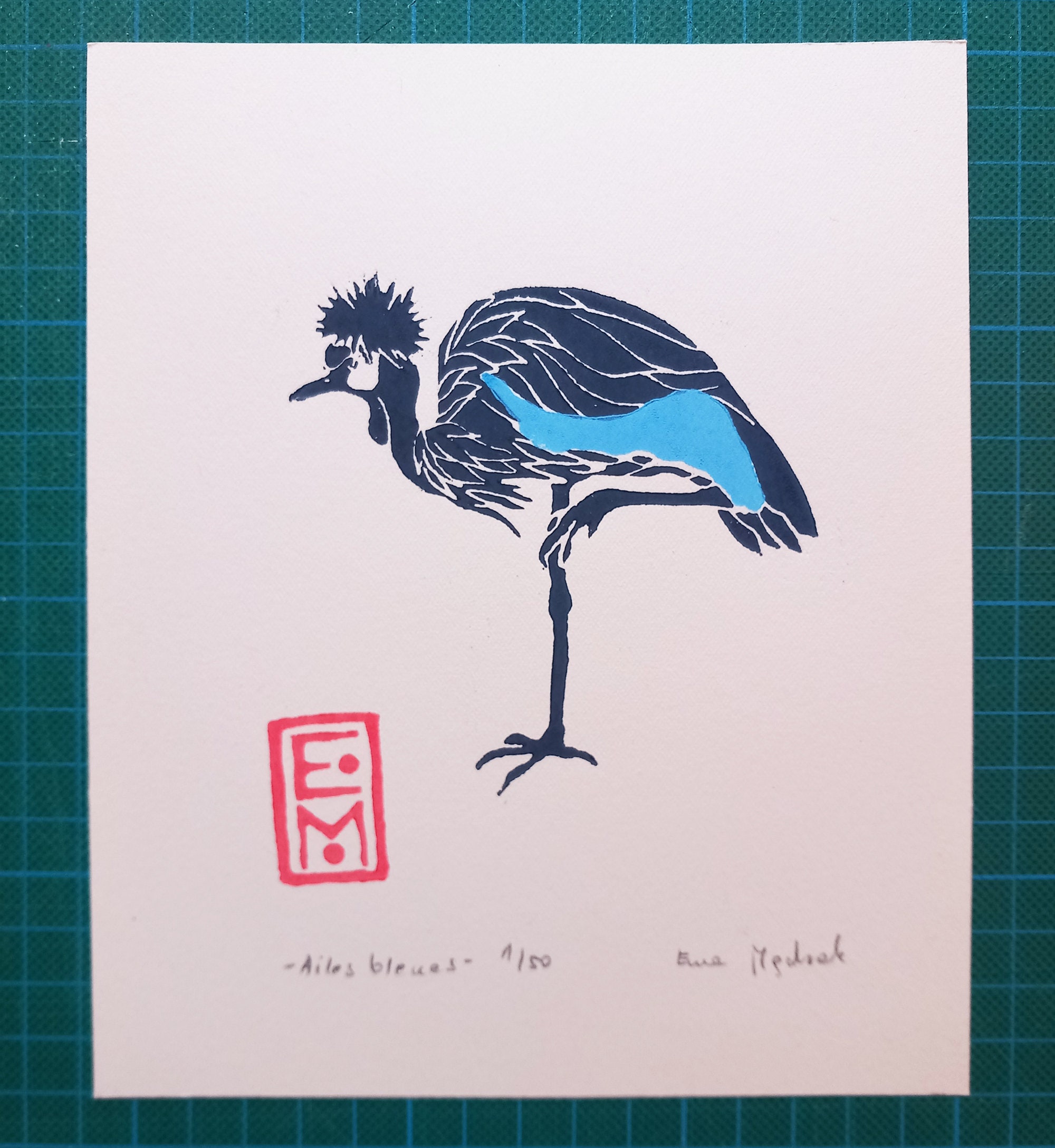 Linocut Blue Wings Original Art Print Animal Art Cabinet - Etsy