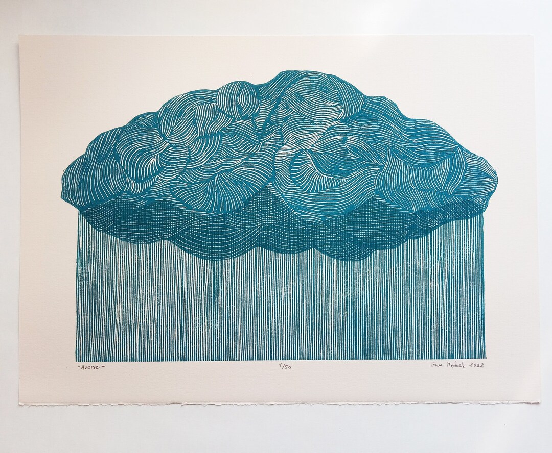 Linocut Downpour Original Art Print, Nature Wall Art, Rain, Limited ...