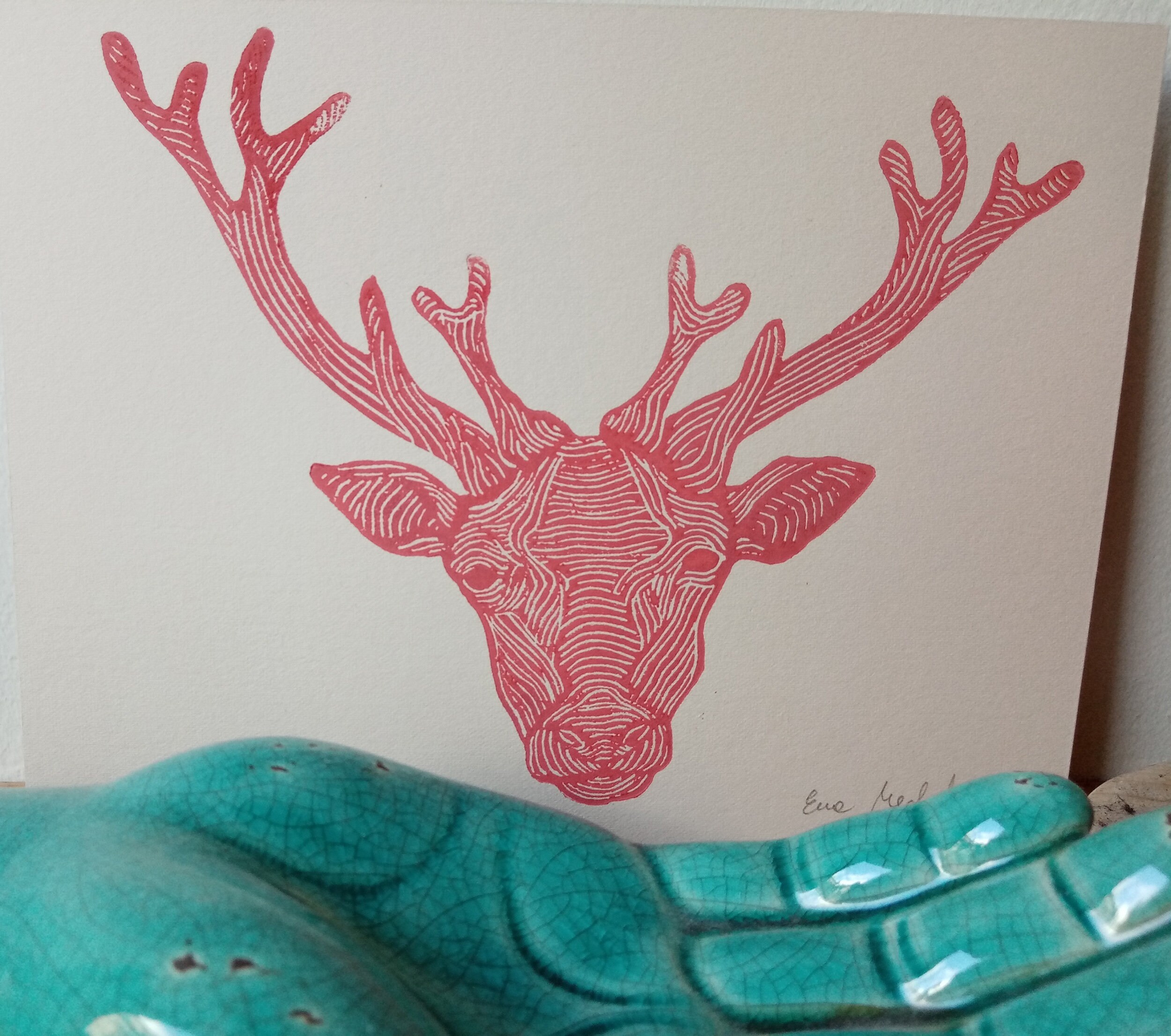 Linocut Reindeer Original Art Print Animal Art Nature Art - Etsy