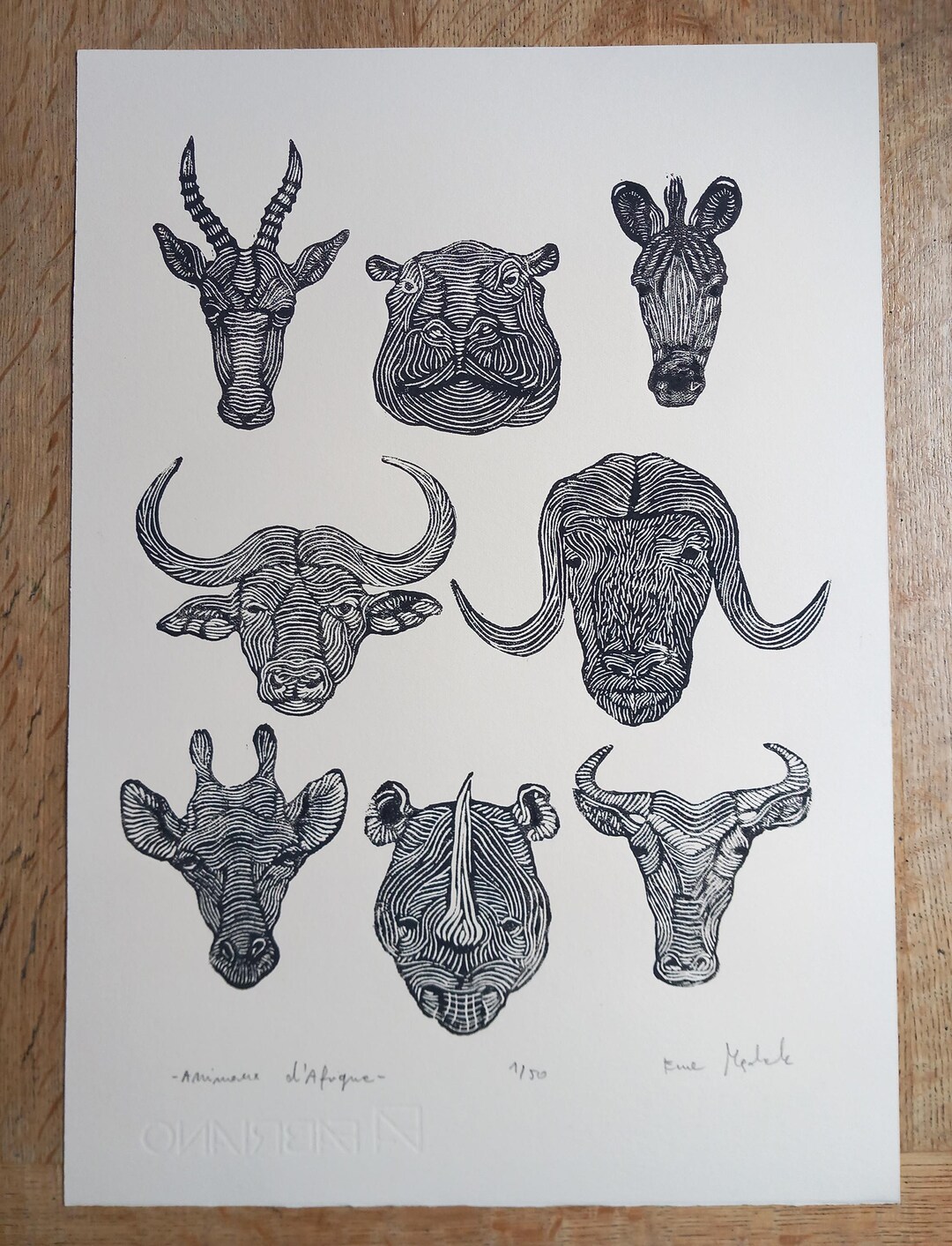 Linocut Print African Animals - Original Art Print, Zoology ...