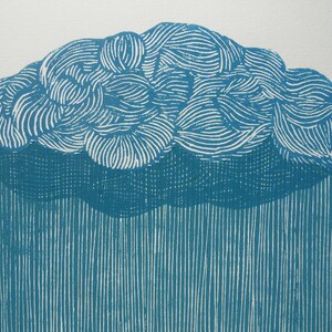 Linocut Heavy Rain - Original Art Print With a Red Monogram, Nature ...