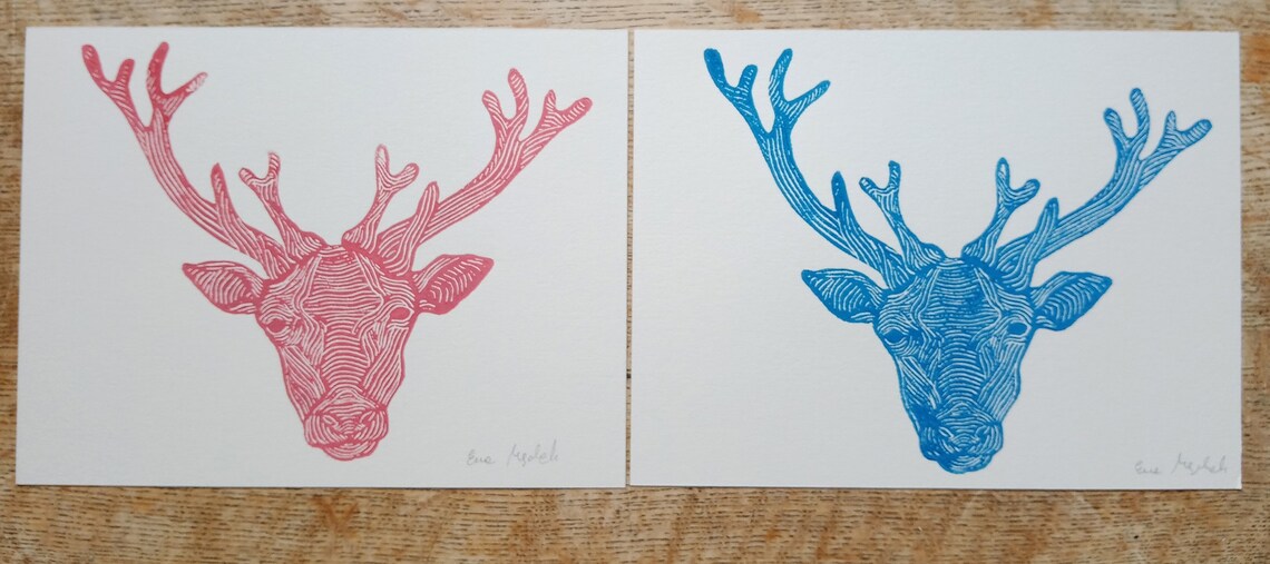 Linocut Reindeer Original Art Print Animal Art Nature Art - Etsy