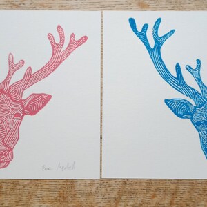 Linocut Reindeer Original Art Print Animal Art Nature Art - Etsy
