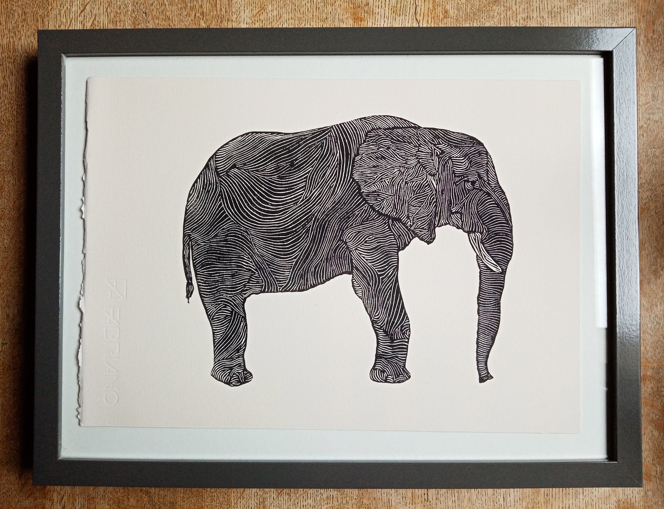 Linocut Elephant - Original Art Print, Savannah Animals, Nature Wall ...