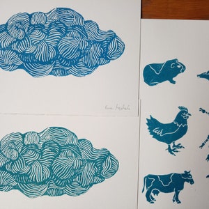 Linocut Cloud - Original Art Print, Nature Wall Art, Limited Edition ...