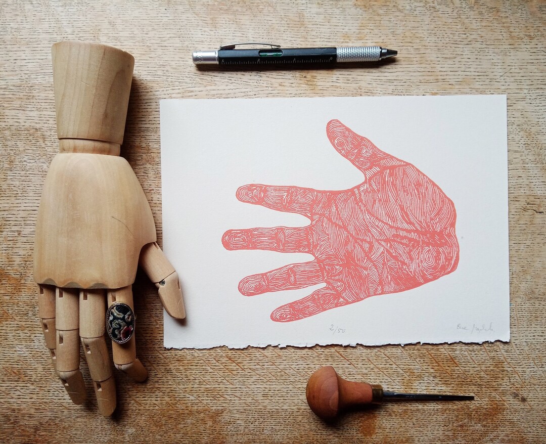 Linocut Hand - Original Art Print, Hand Carved and Printed, Limited ...