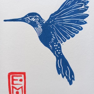 Linocut Humming-bird, Original Art Print, Nature Art, Ornithological ...