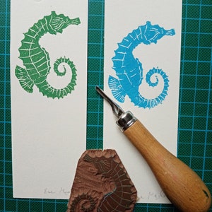 Bookmark Seahorse - Linocut, Original Art Print, Hand Carved and Hand ...