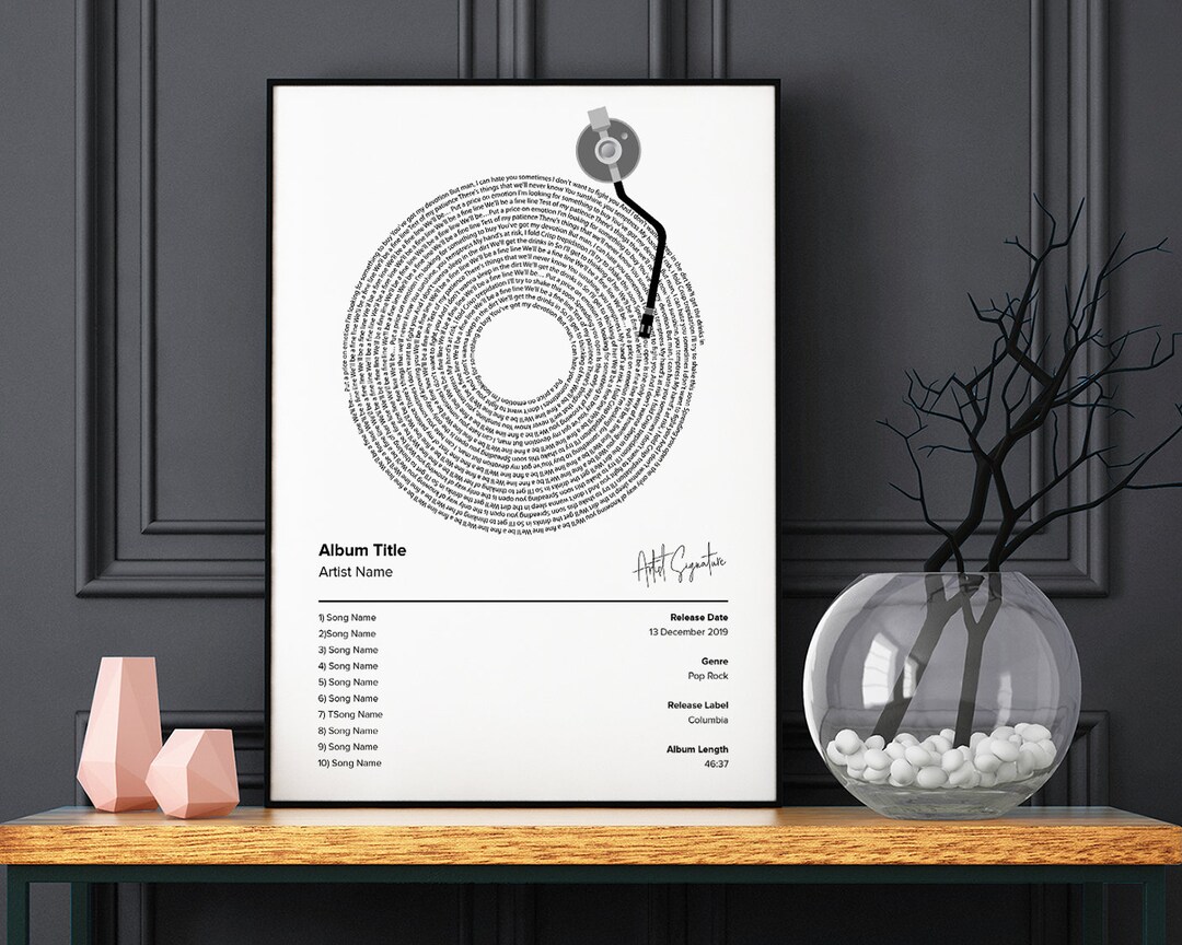 Song Lyric Music Poster | Personalised Song Lyric Album Poster Print ...