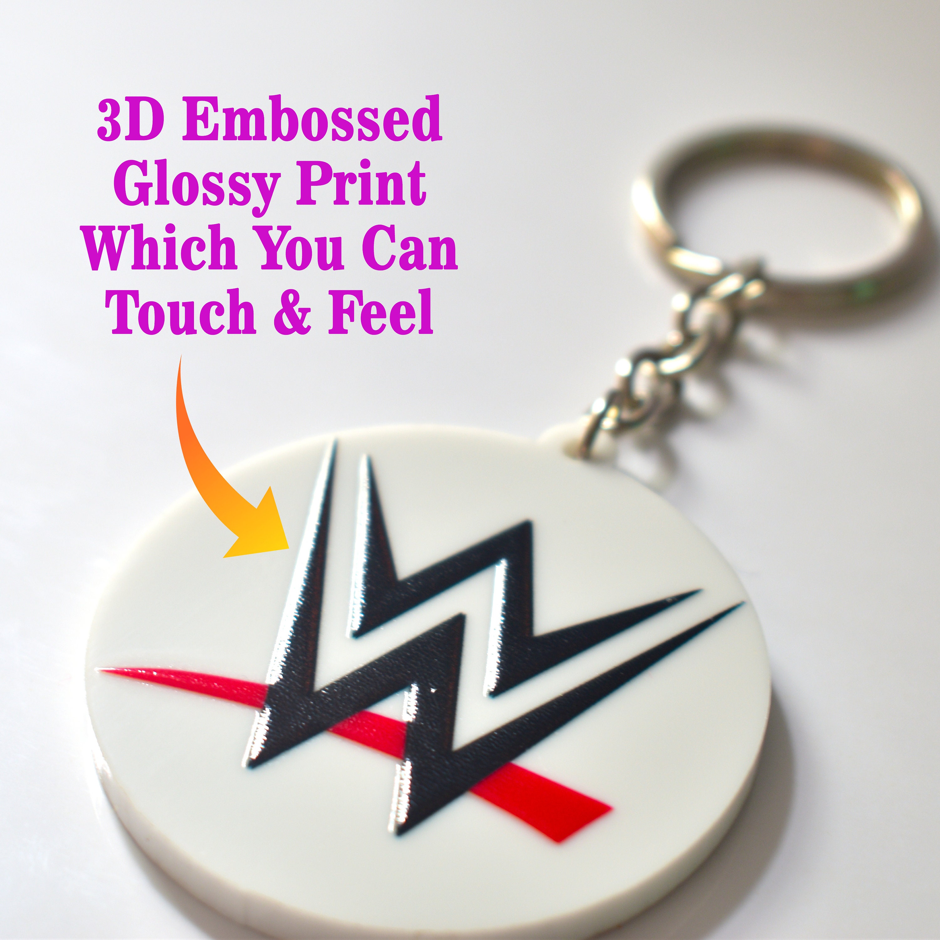 WWE Keychain Unique 3D Embossed WWE Logo Keychain WWE Double Side ...
