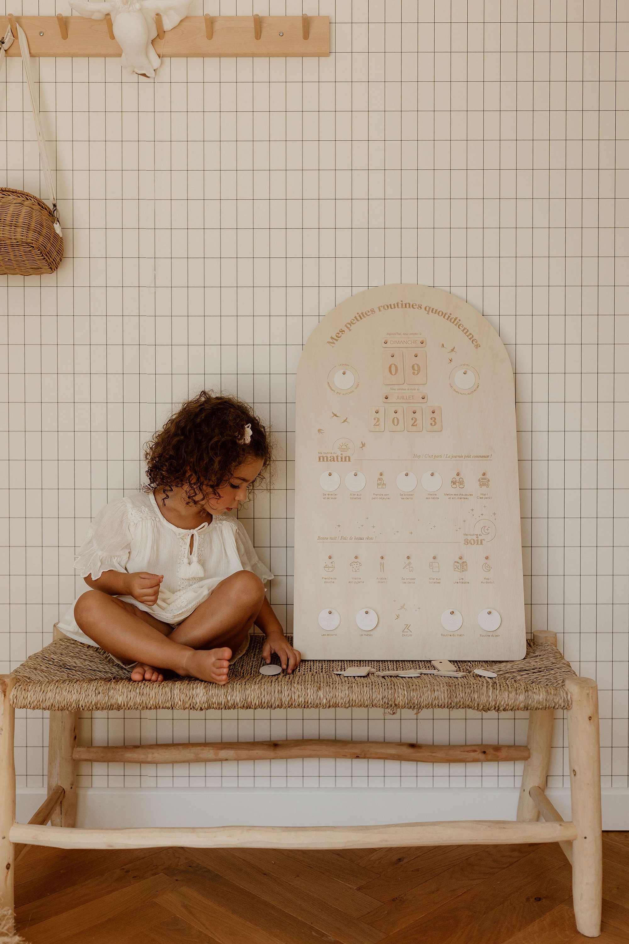 Tableau des routines enfant en bois et cuir - Etsy France