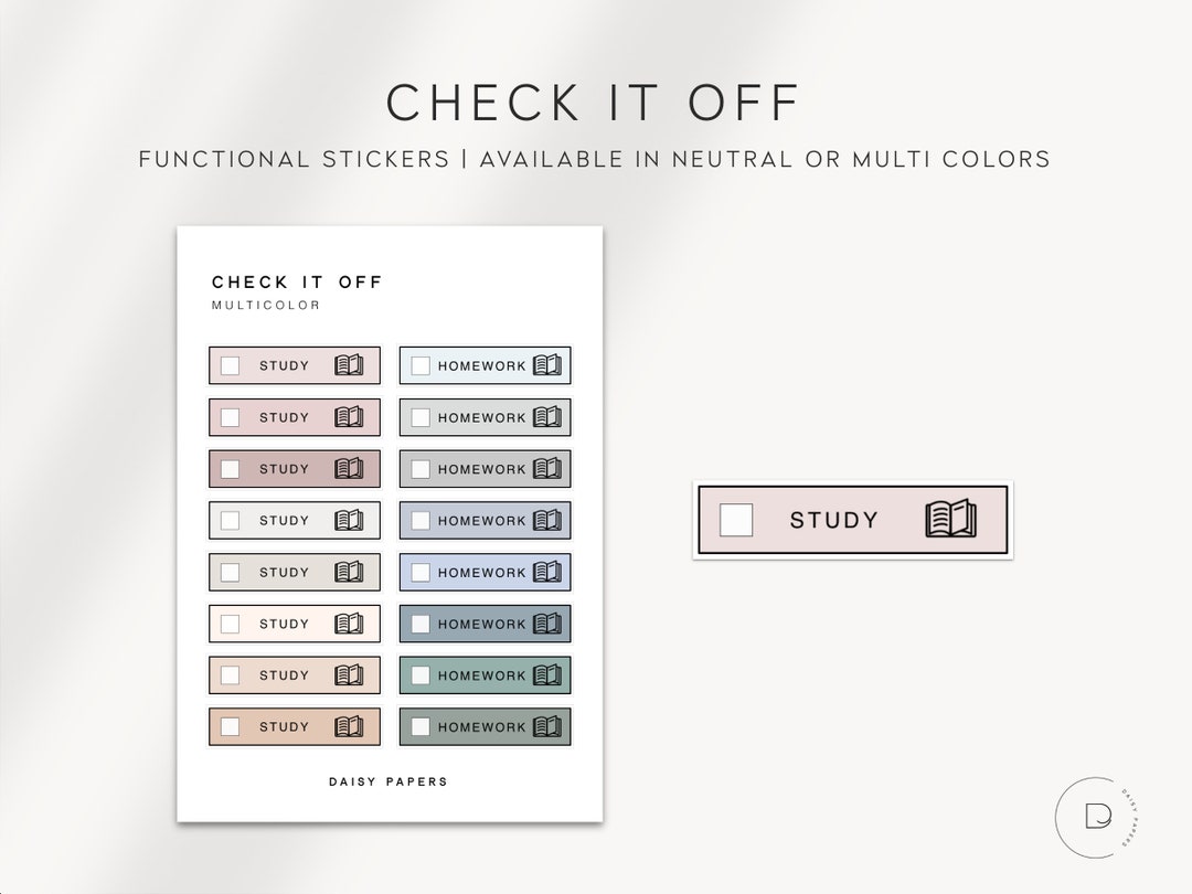 STUDY / HOMEWORK - Check It off | Planner Stickers | Minimal Planner ...