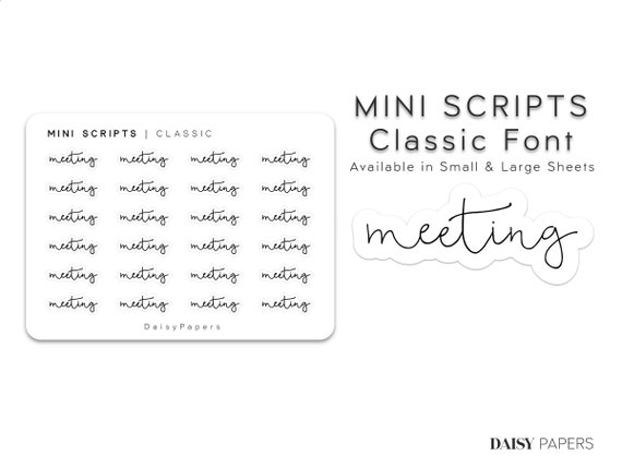 MEETING CLASSIC Font Transparent Mini Script Stickers | Etsy