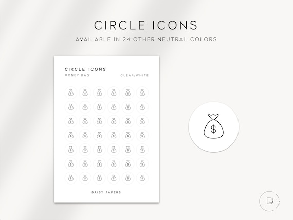 MONEY BAG Circle Icons Planner Stickers Minimal & - Etsy