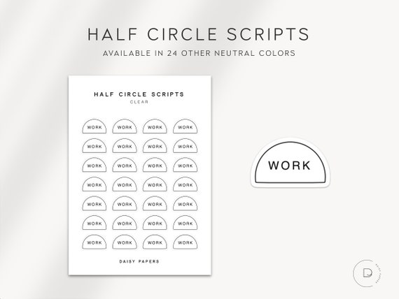 WORK Half Circle Scripts Planner Stickers Minimal & - Etsy