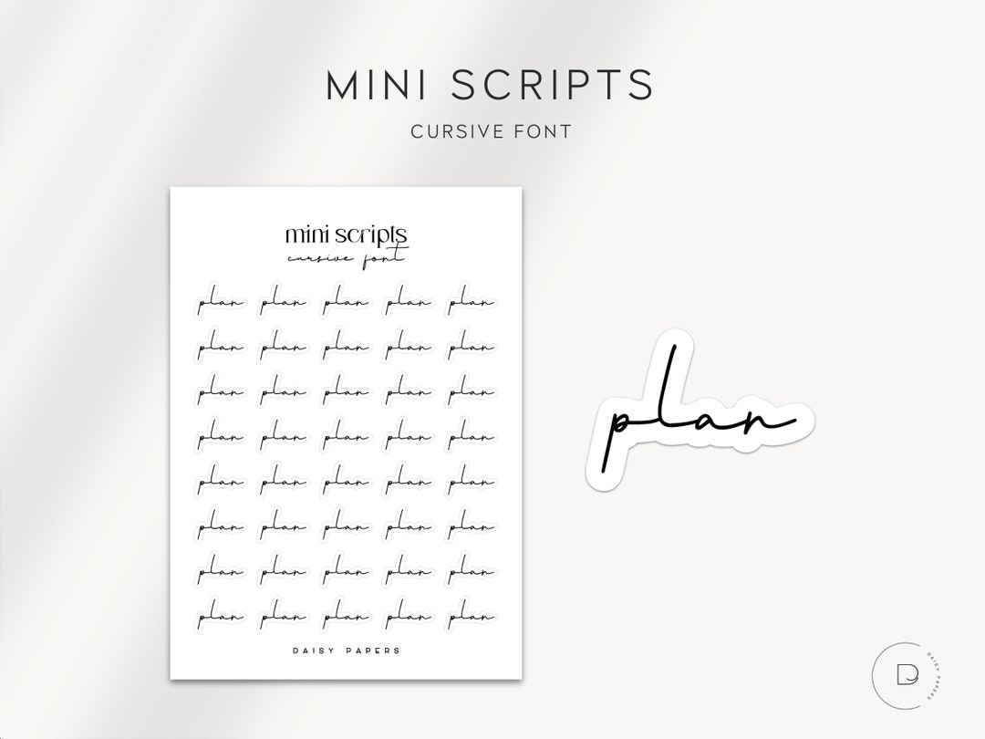 PLAN CURSIVE Font Transparent Mini Script Stickers Minimal & Functional ...