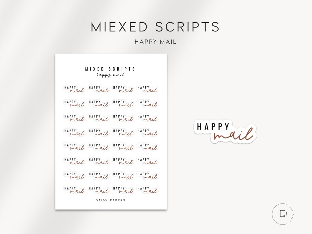 HAPPY MAIL Mixed Scripts Planner Script Stickers Minimal & Functional ...