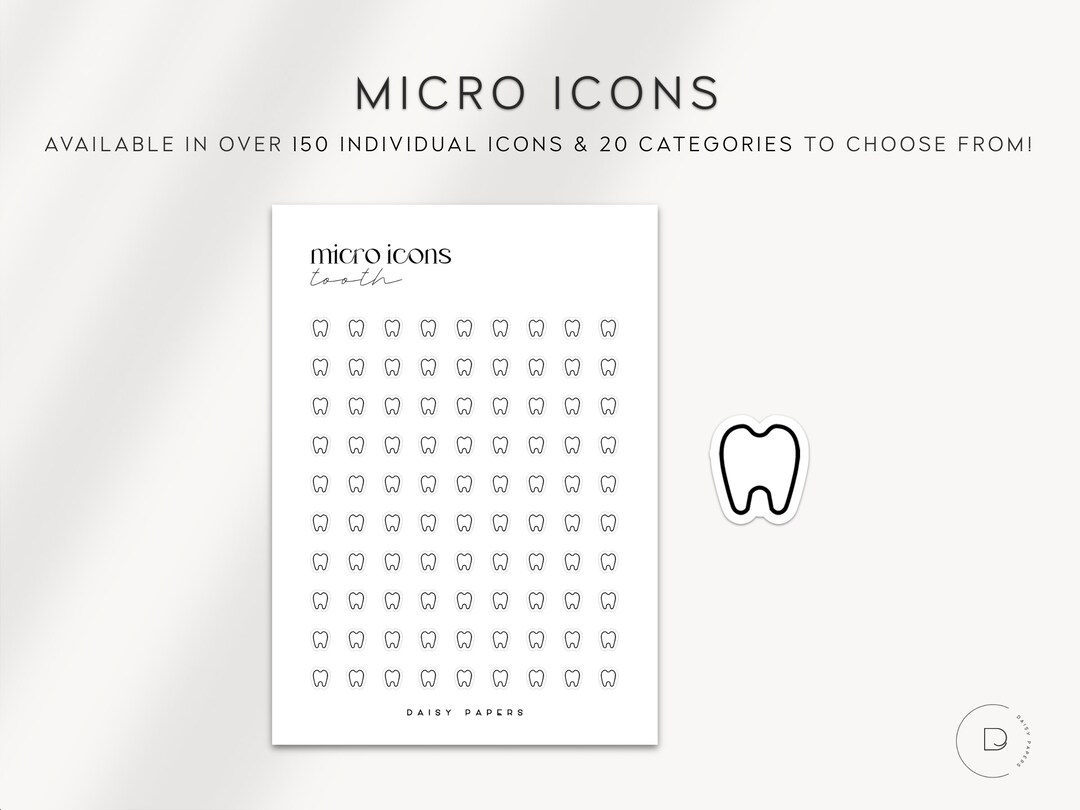 TOOTH Micro Icon Stickers Planner Stickers Minimal & Functional Planner ...