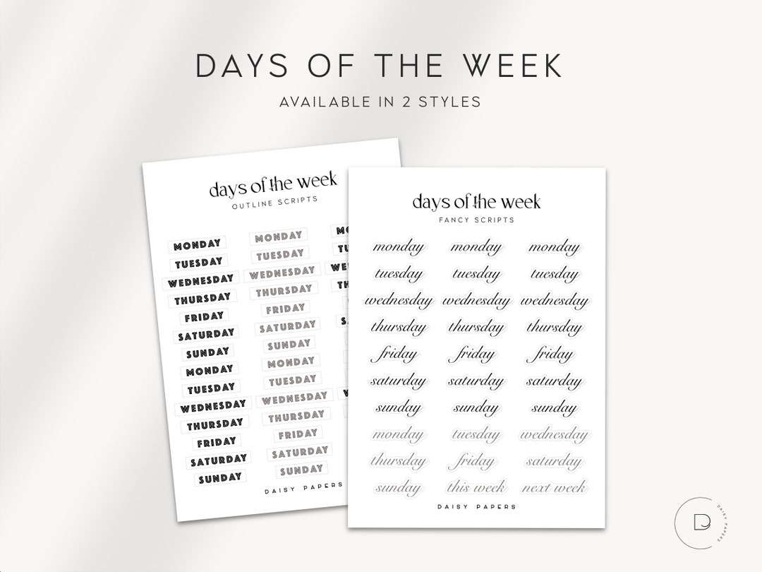 DAYS of THE WEEK - Monday to Friday Date Stickers for Journaling ...
