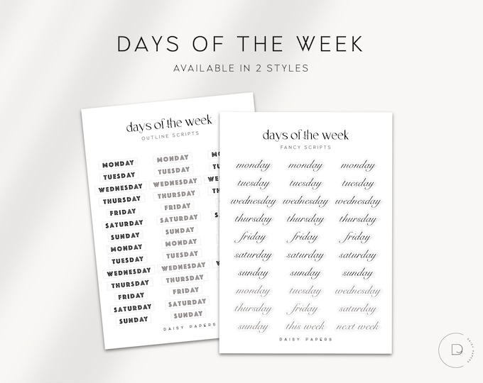DAYS of THE WEEK - Monday to Friday Date Stickers for Journaling ...