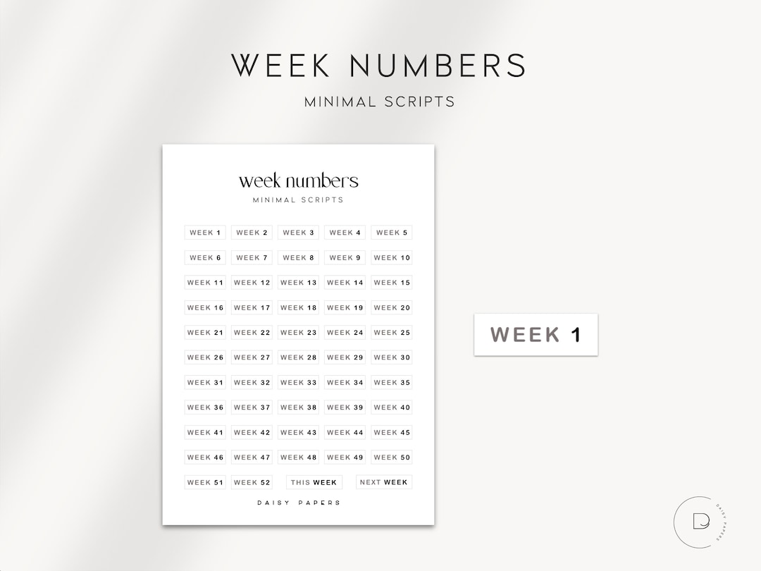 WEEK NUMBERS - Functional Week 1-52 Labels | Weekly Stickers | Minimal ...