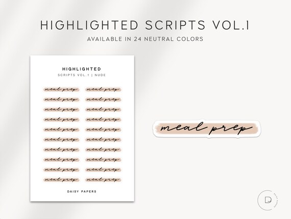 MEAL PREP Highlighted Scripts Vol. 1 Planner Stickers - Etsy