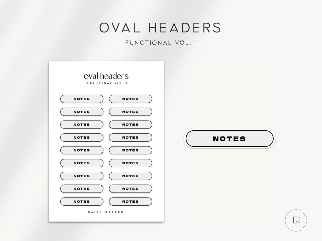 NOTES Oval Headers Functional Planner Scripts Minimal & - Etsy