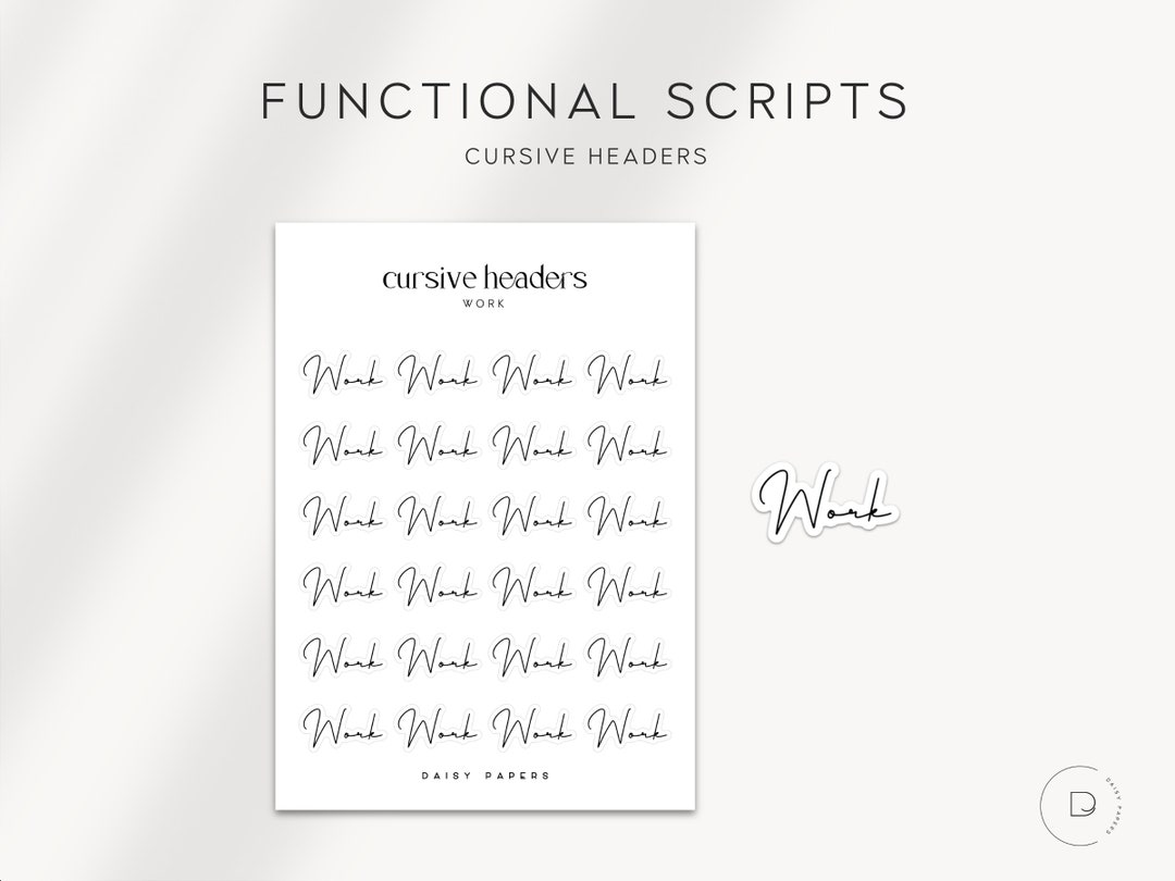 WORK - CURSIVE Headers | Planner Stickers | Minimal & Functional ...