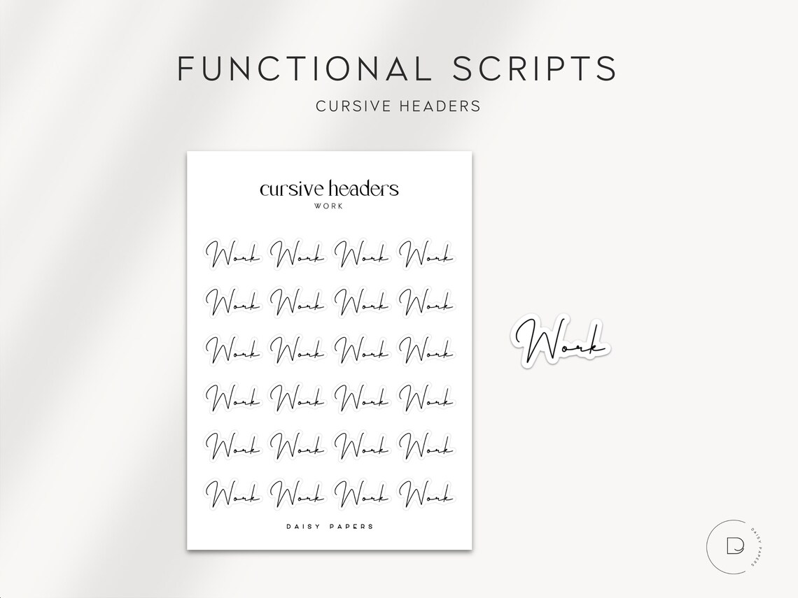 WORK - CURSIVE Headers | Planner Stickers | Minimal & Functional ...